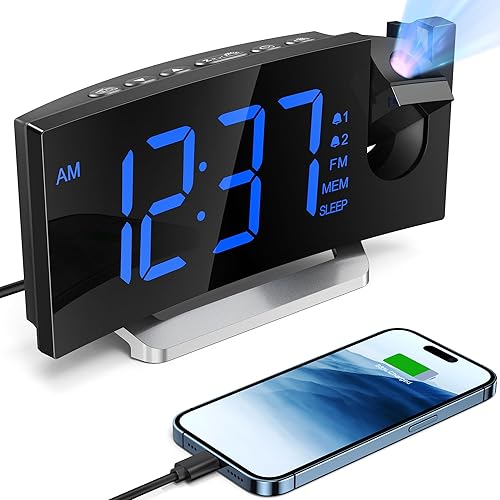 Projection Alarm Clock,FM Clock Radio with 0-100% Dimmer,Digital Clock ...