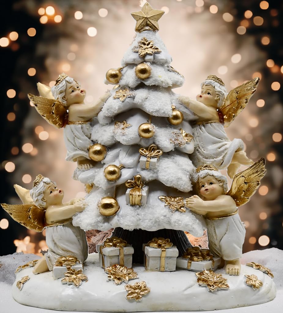House of Bodian Christmas Tree with Gifts Statue Decorated by Angels ...