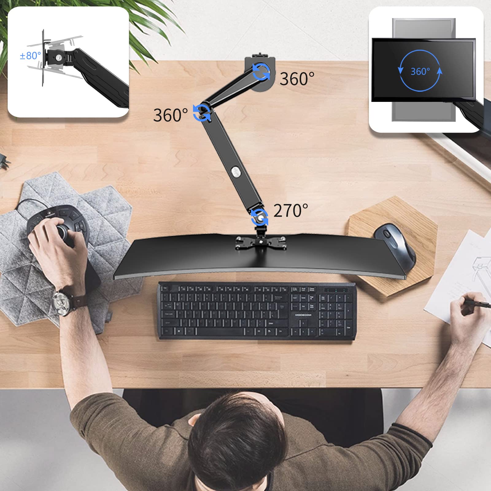 Gas Spring Monitor Arm 32 Inch,Adjustable Single Monitor Desk Mount ...