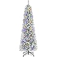Amazon.com: SHareconn 4ft Premium Prelit Artificial Hinged Snow Flocked Slim Pencil Christmas ...