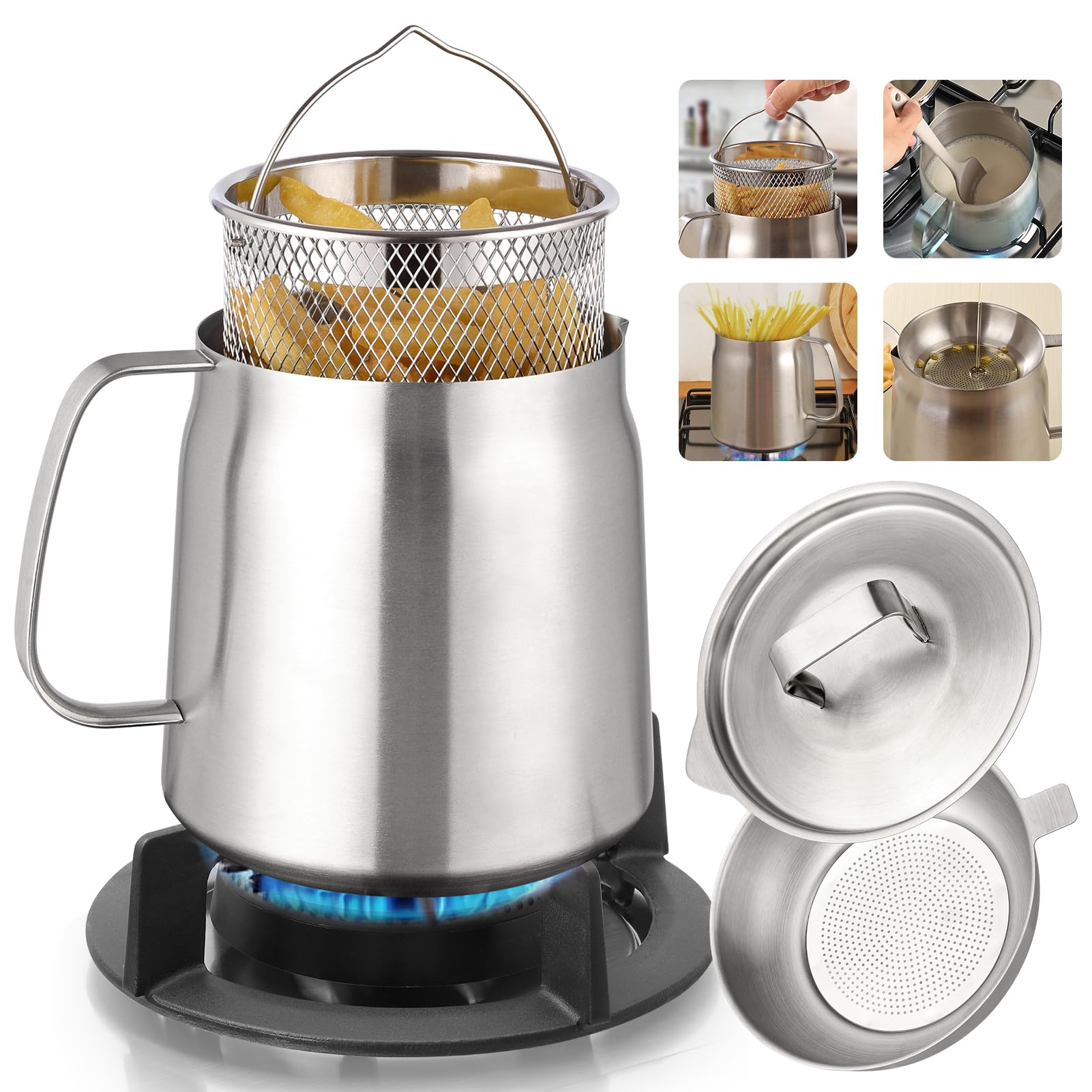 Oxydrily 2L Stainless Steel Oil Filter Pot Bacon Grease Saver with ...