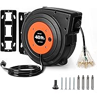 DEWENWILS Retractable Extension Cord Reel, 50 FT Heavy Duty Power Cord, 14AWG/3C SJTOW, 3 ...