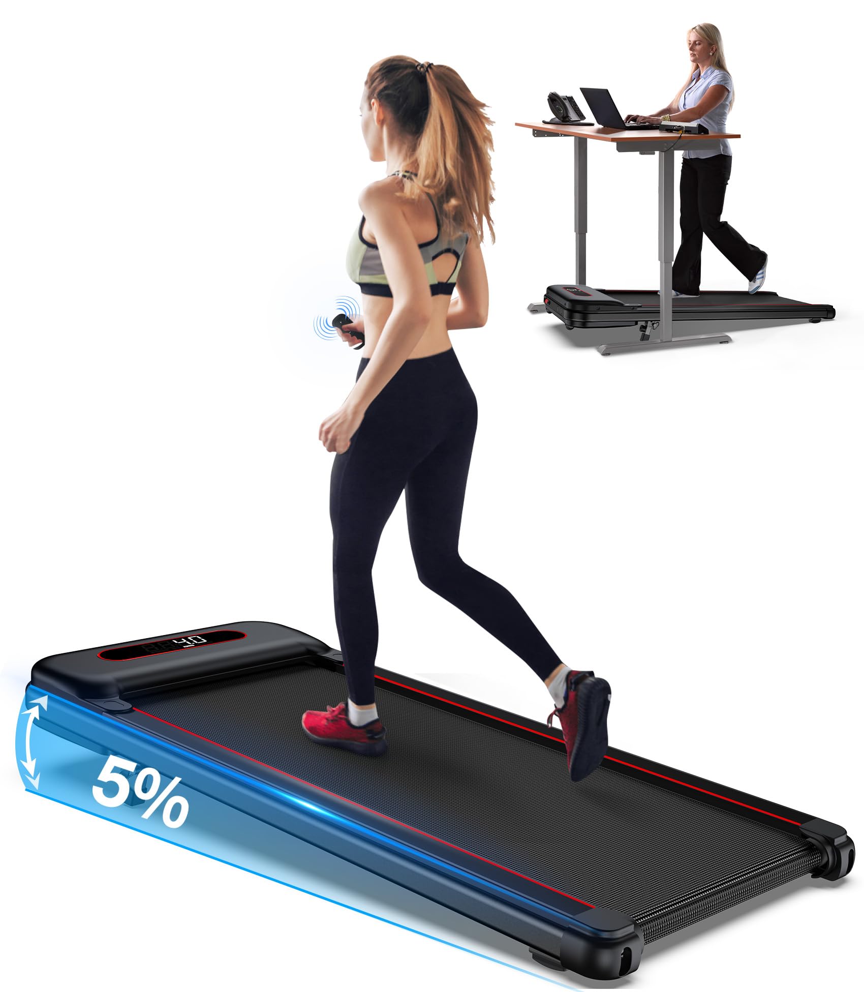 WELLFIT 5% Incline Foldable Treadmills for Home, Under Desk Walking Pad ...