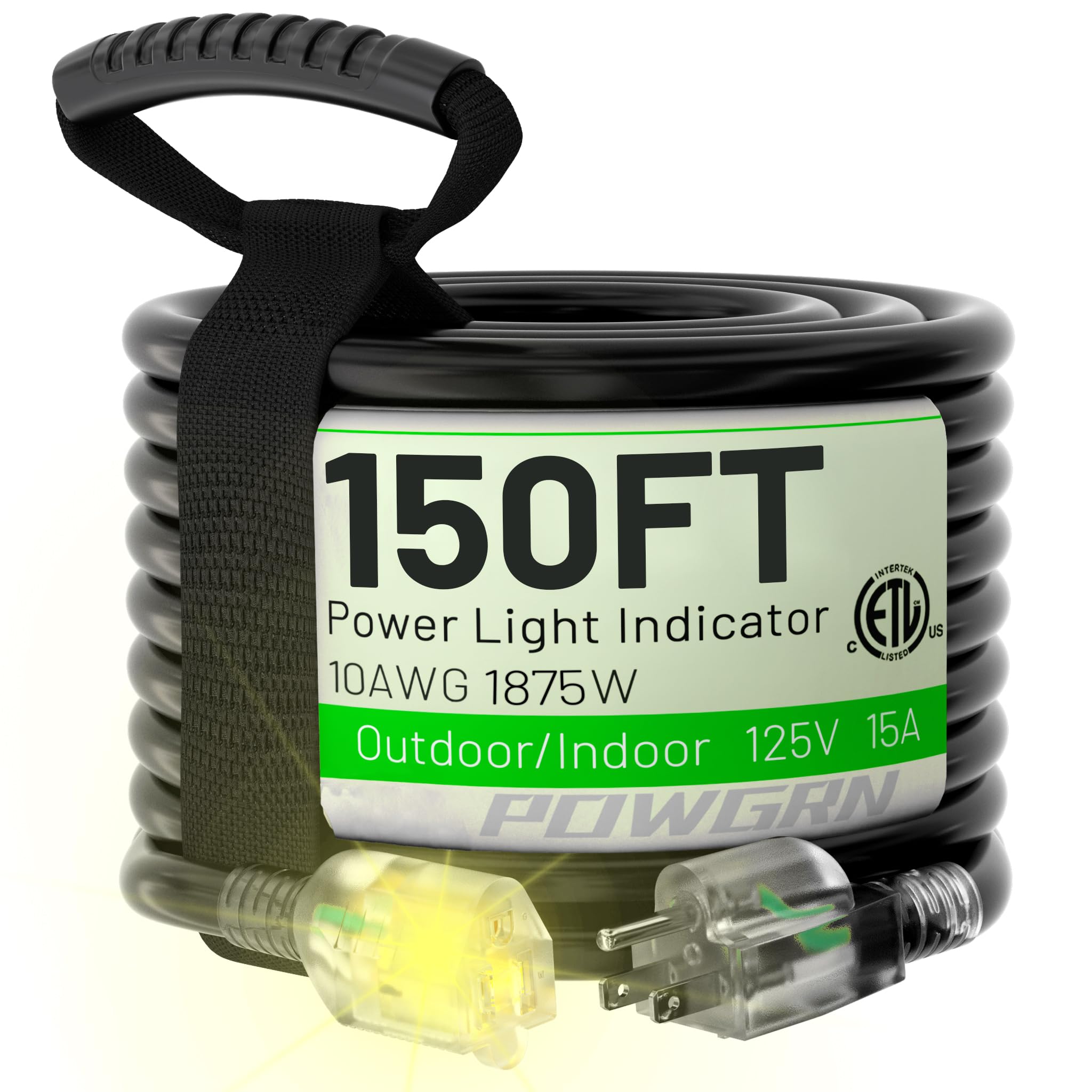 POWGRN 150 Ft 10/3 Black Outdoor Extension Cord Waterproof Heavy Duty ...