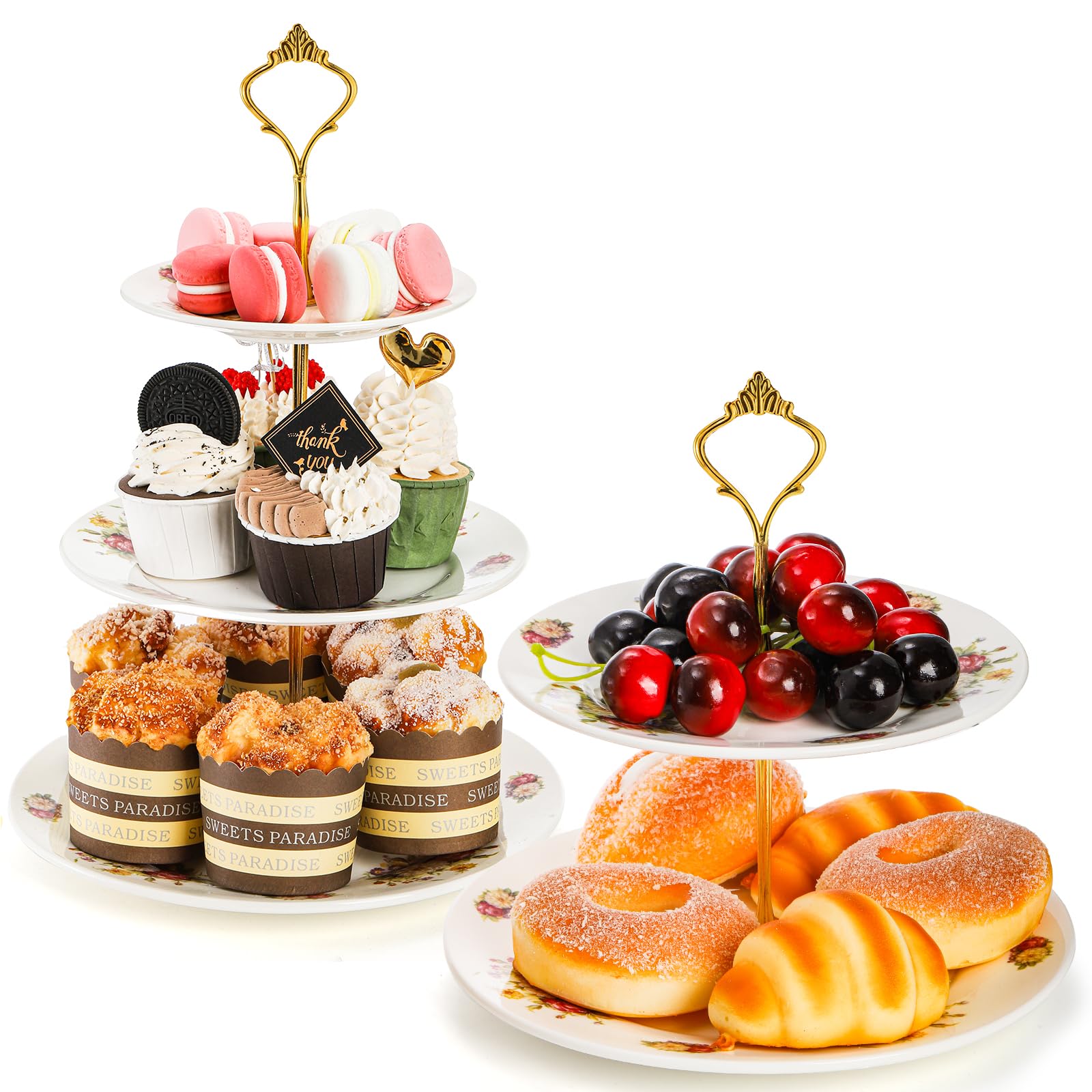 Mezchi 2 Set of Ceramic Tiered Dessert Stand, White Embossed 3 Tier ...