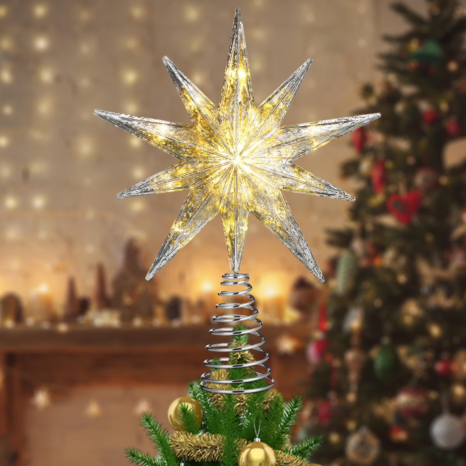 Colingmill 12 Inch Star Christmas Tree Topper Large Glitter Star Tree ...