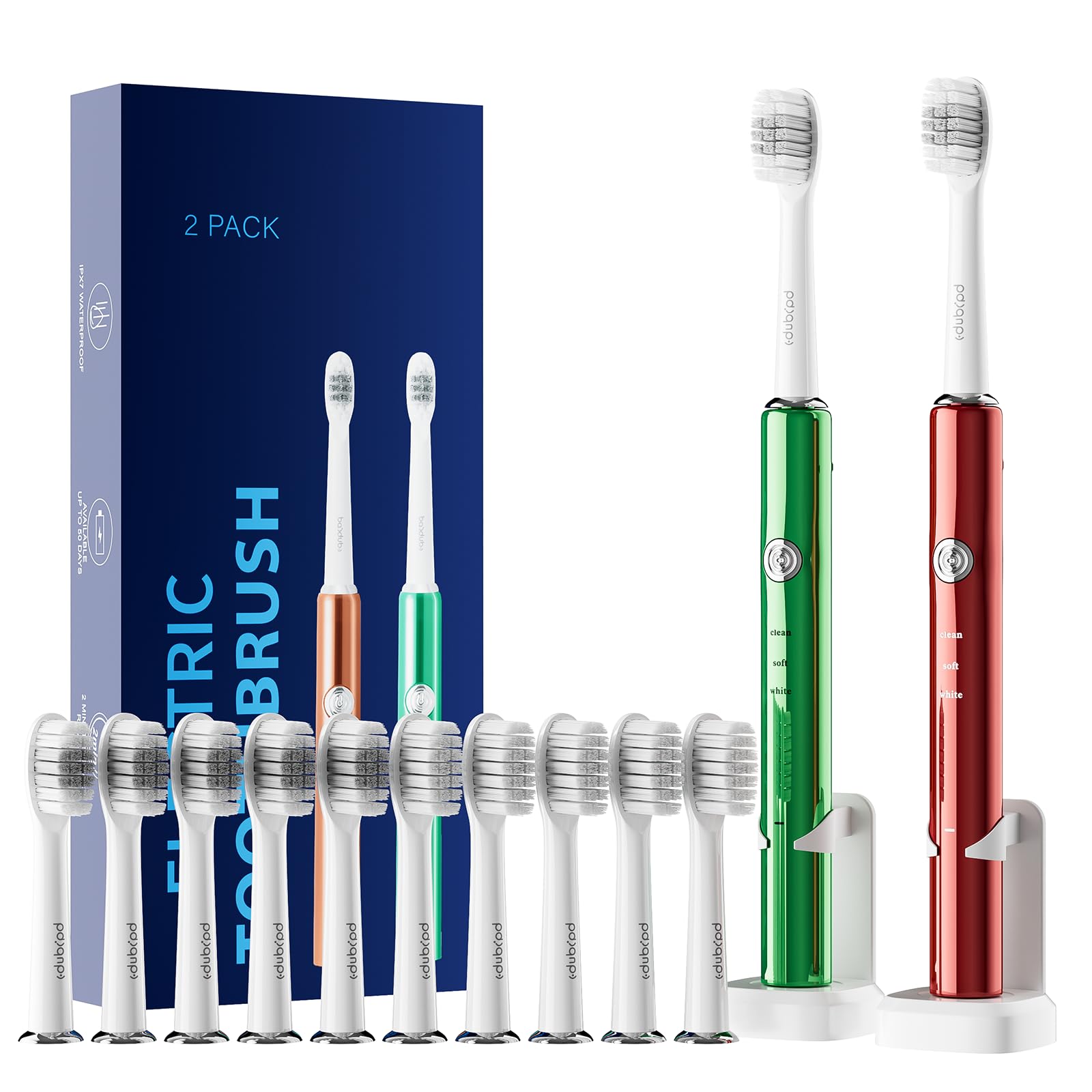 Tgbhcom 2 Pack Sonic Electric Toothbrushes with 10 Brush Heads ...