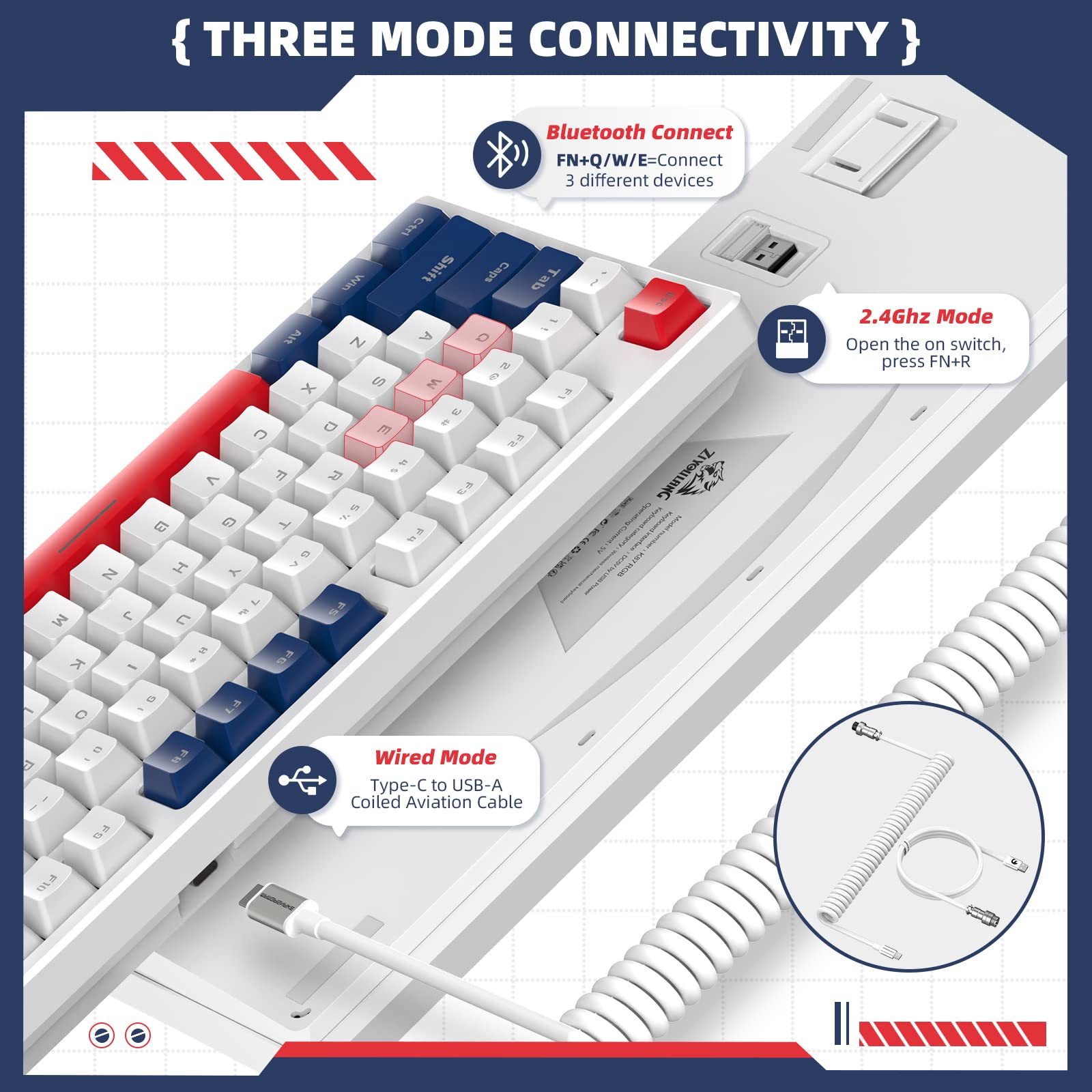 Mua ZIYOU LANG Wireless Gaming Mechanical Keyboard，RGB Backlit 87 Keys ...