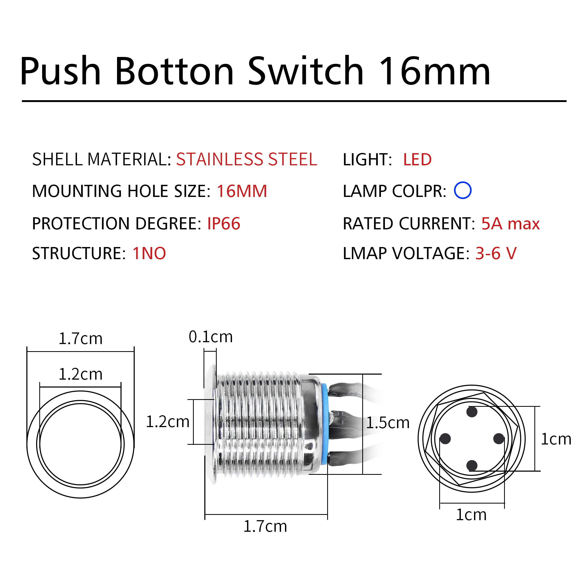 Mua YACSEJAO 16mm Chassis Metal Button Desktop Computer Host Switch ...