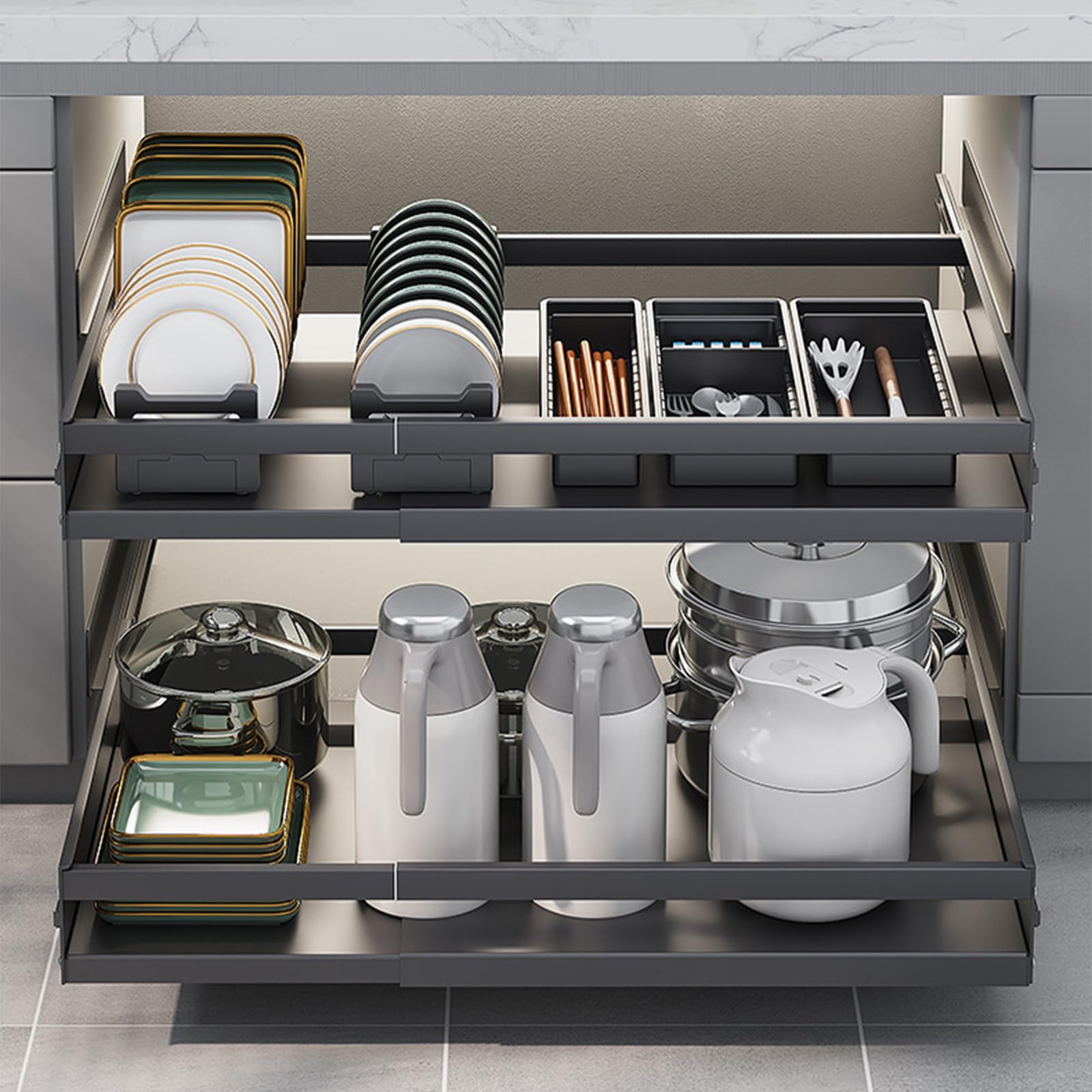 No Screw Adjustable Adhesive Pull out Cabinet Drawers,Expandable Peel ...