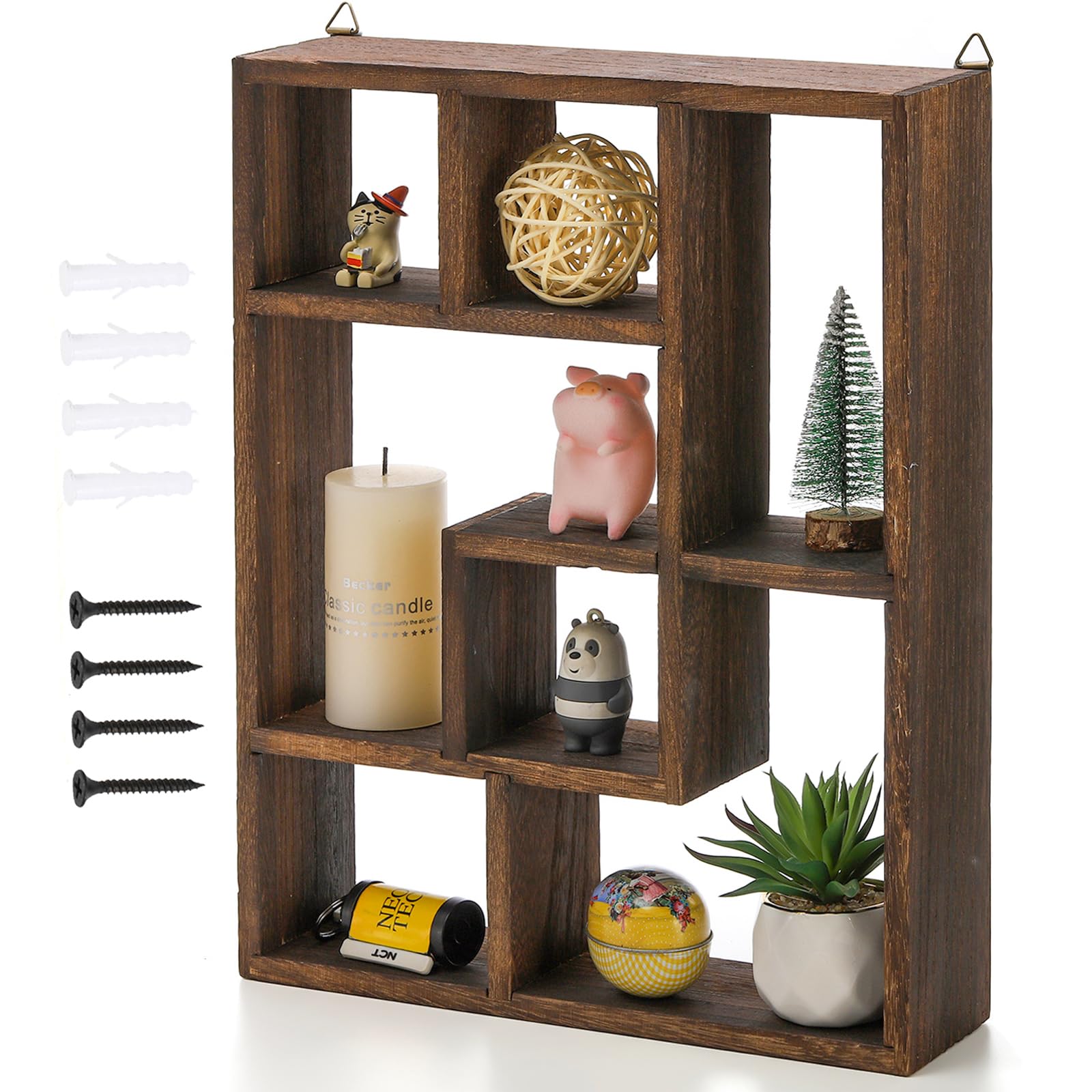 WUWEOT Wood Shadow Box, 15" x 12" Cubes Display Shelf, Freestanding ...