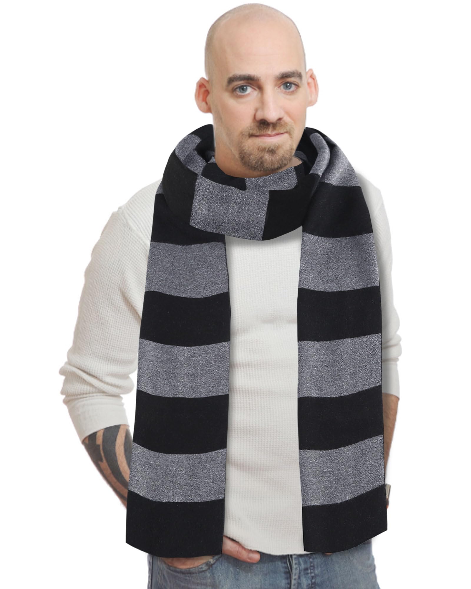 CONGRU Scarf for Men,Black and Gray Striped Mens Scarf Winter Halloween ...