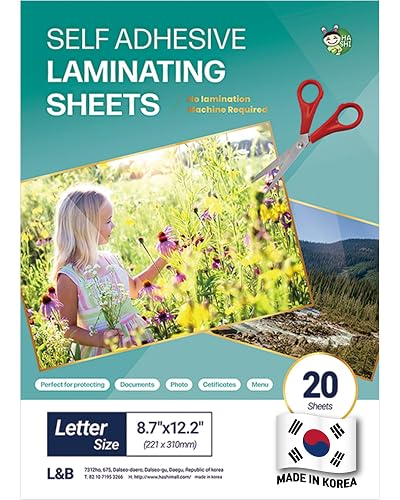 Self Adhesive Laminating Clear Sheets, 4mil, Pack of 20, Letter Size (8 ...