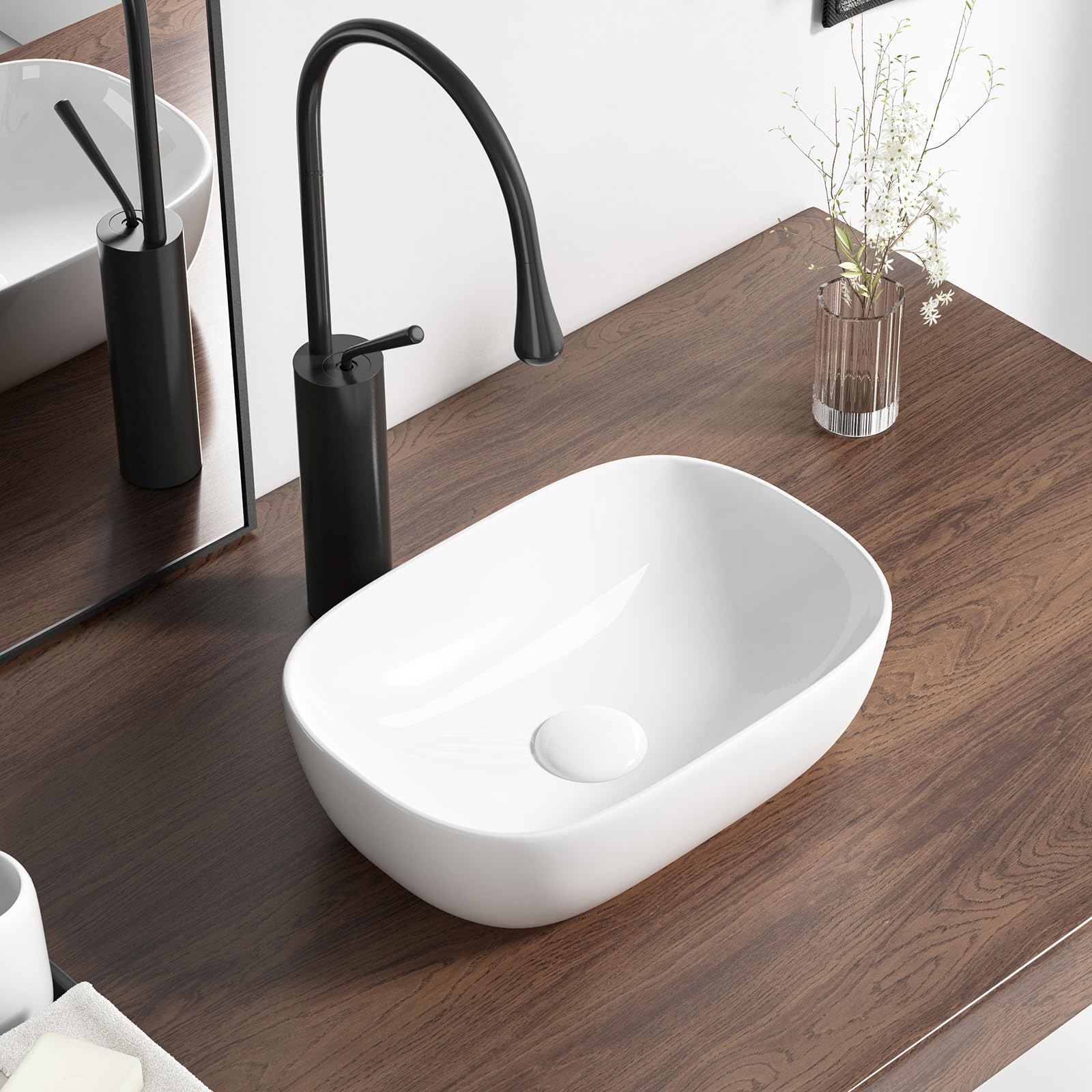 Small Vessel Sink Bowl Above Counter, QISHKA 14" x 10" Ceramic Oval ...