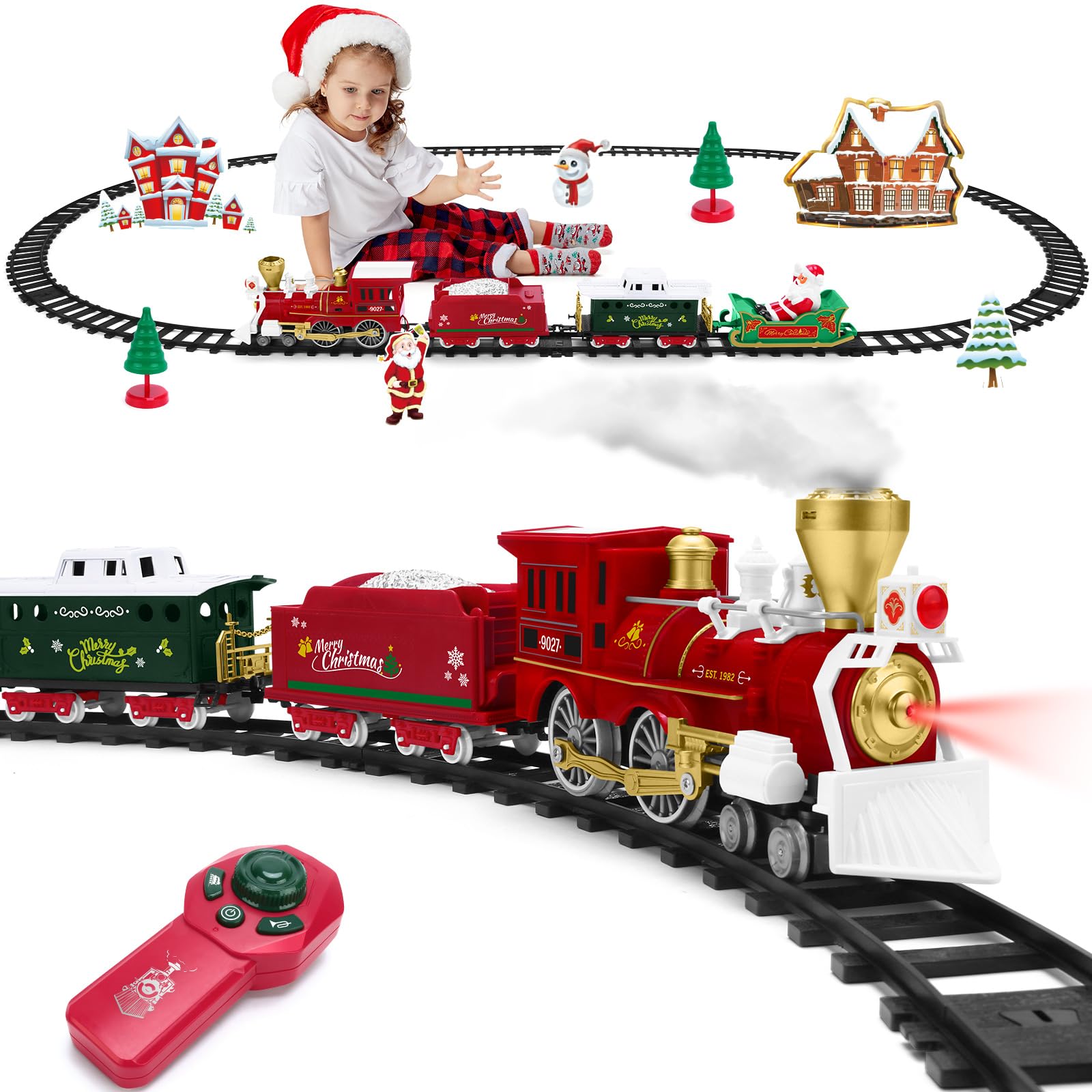 SWATOW Christmas Train Set for Kids Remote Control Train with Smoke ...