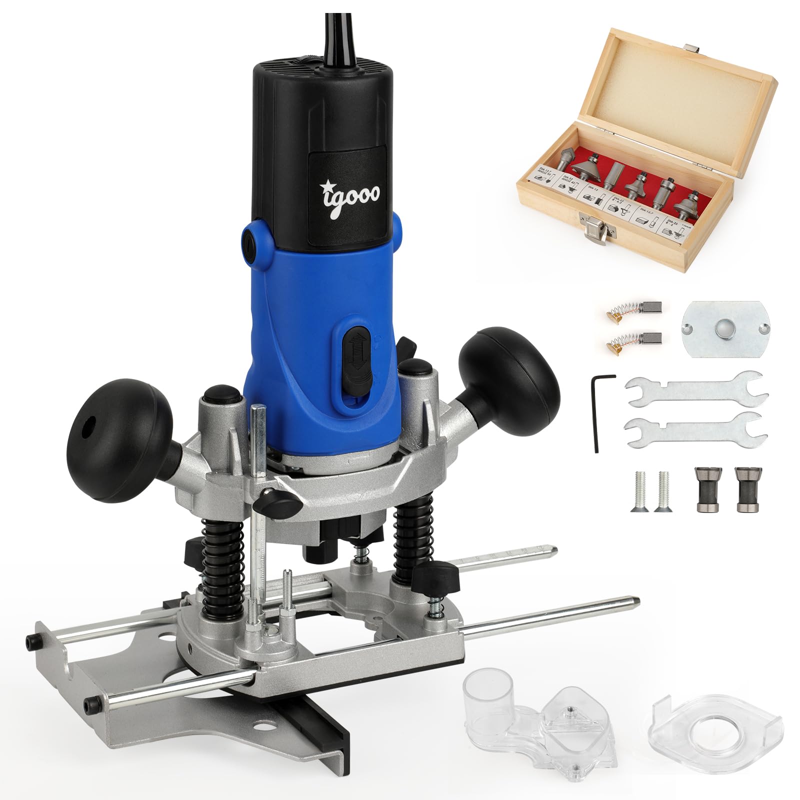 igooo 1.25HP AC Electric Plunge Woodworking Router Kit, 6 Variable ...