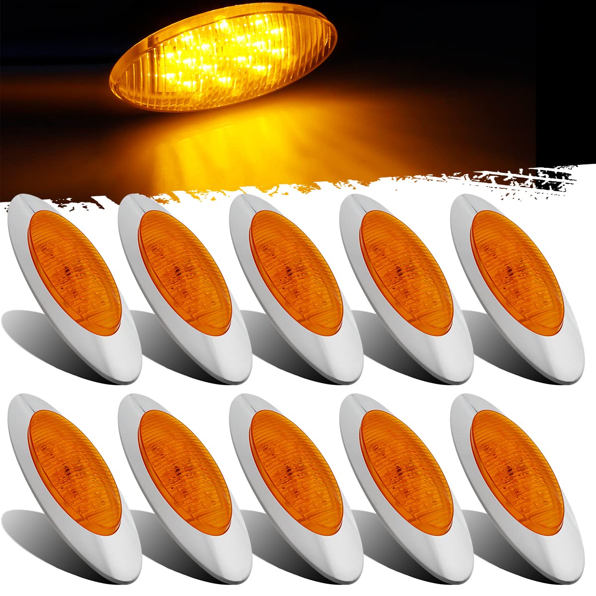 Partsam 10pcs 6.5" LED Marker Lights, Oval Amber 16LED Side Marker ...
