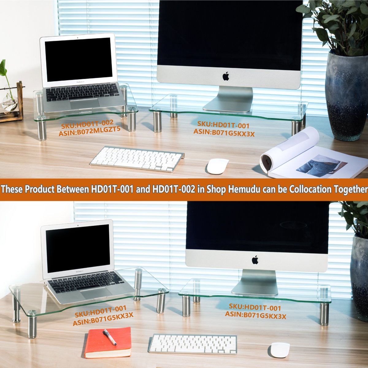 Clear Computer Monitor Riser with Height Adjustable Multi Media Desktop ...