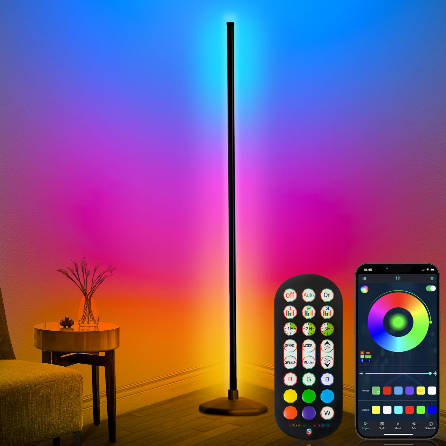 Mua Corner Floor Lamp, 65”Smart RGB LED Corner Lamp with App and Remote ...