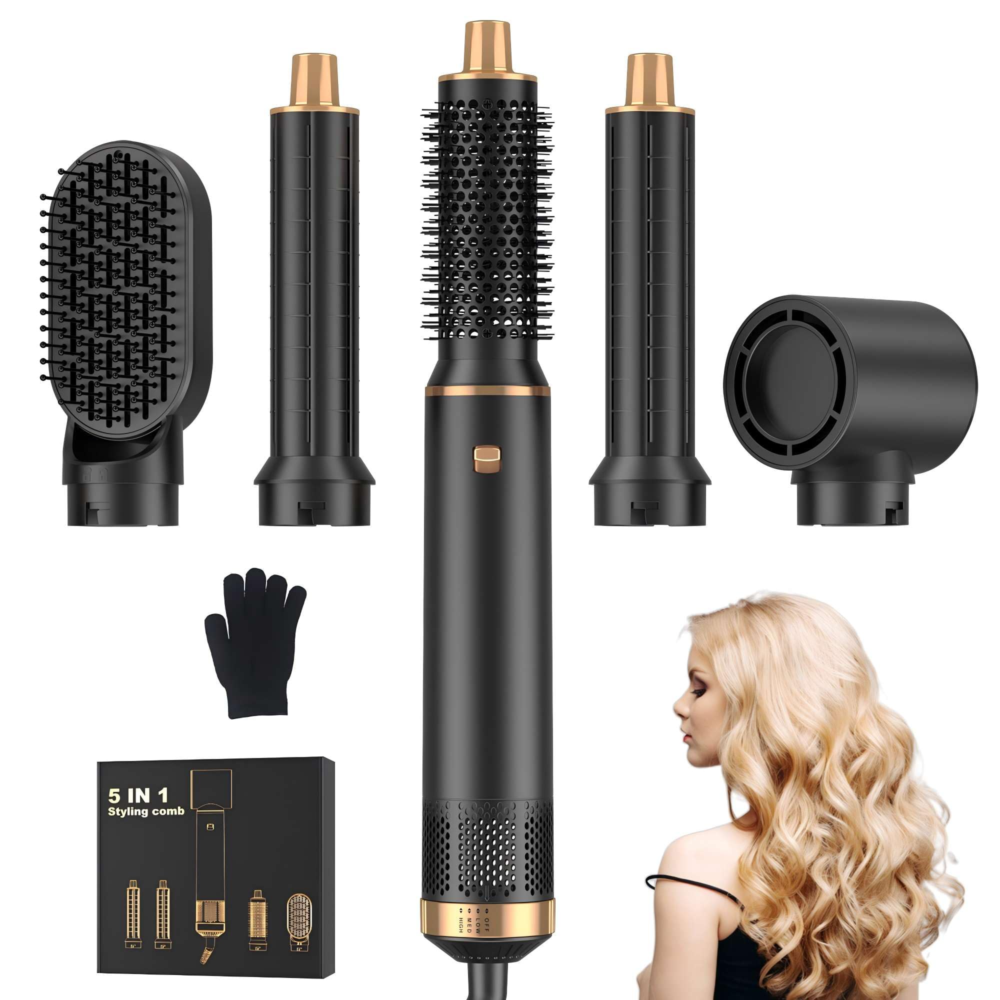 JINYAWA 5 in 1 Hair Styler, Ionic Hair Dryer & Blow Dryer Brush, Hot ...