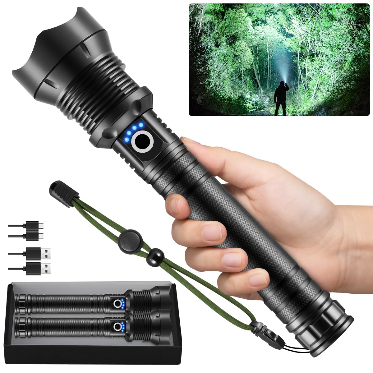 Mua 2Pack Flashlights High Lumens, 5Mode Rechargeable Flashlights, 990000LM Super Bright ...