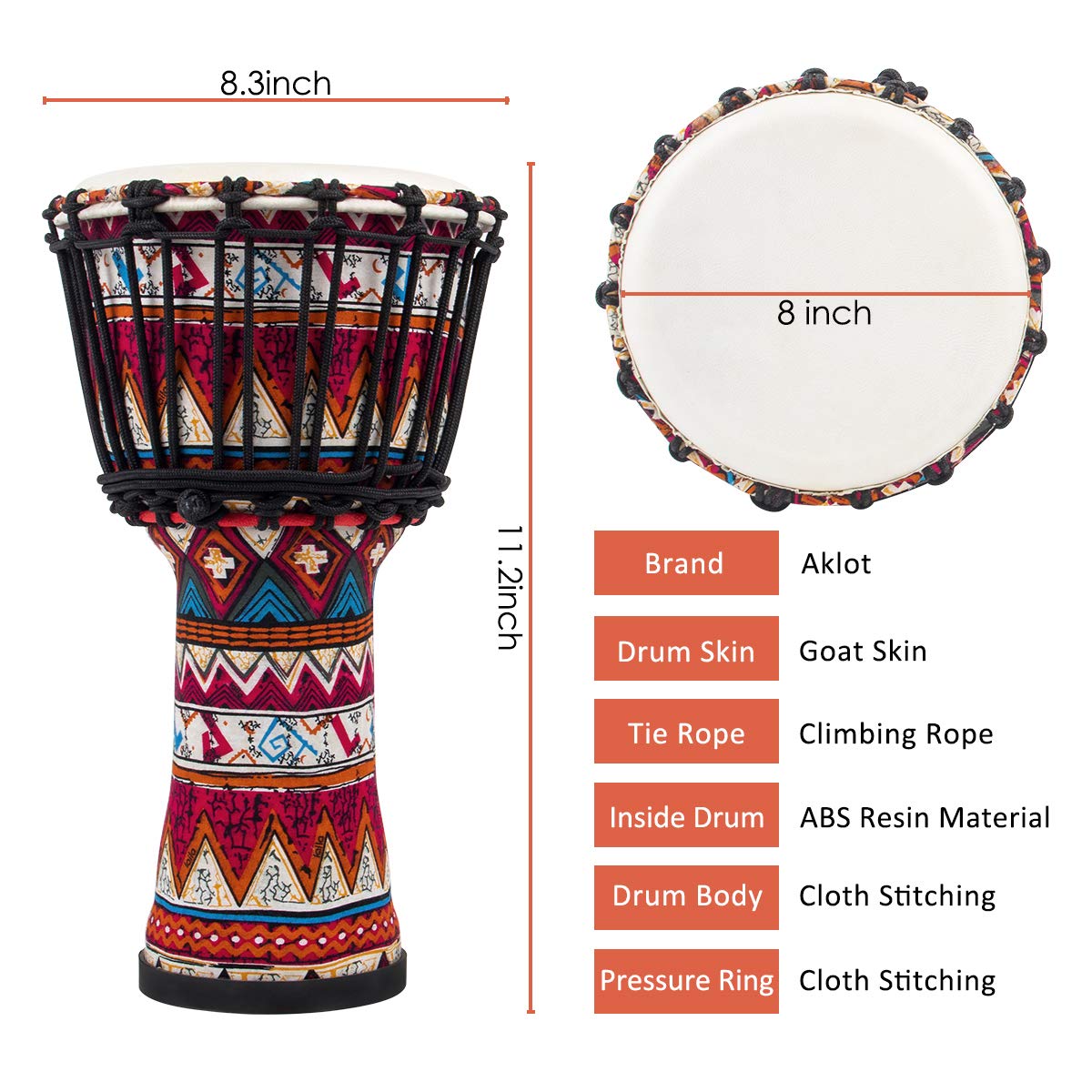 Mua African Djembe Drum, Standard 8'' Red Cloth Stitched Congo Drums ...