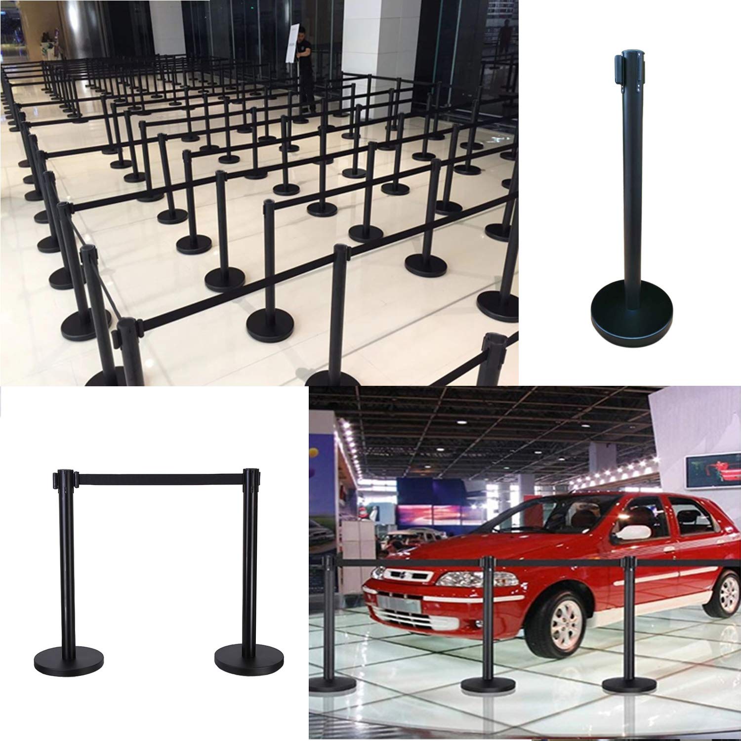 6 PCS Heavy Duty Steel Black Stanchion Post/Pole/Sign/Rope With 9.8 Ft ...