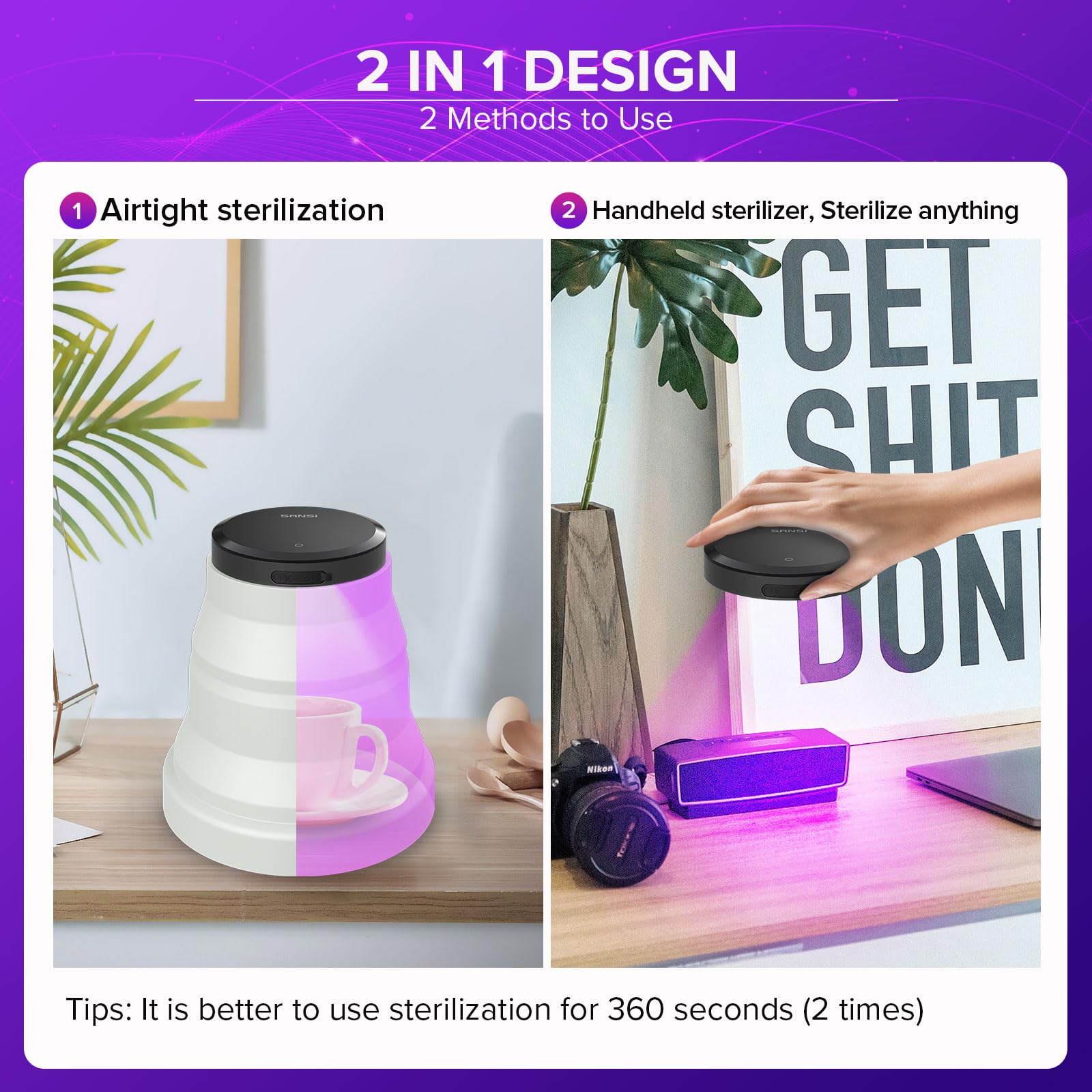 Mua SANSI 2-in-1 Portable UV Light Sanitizer 3W for Travel, 99.99% UV ...