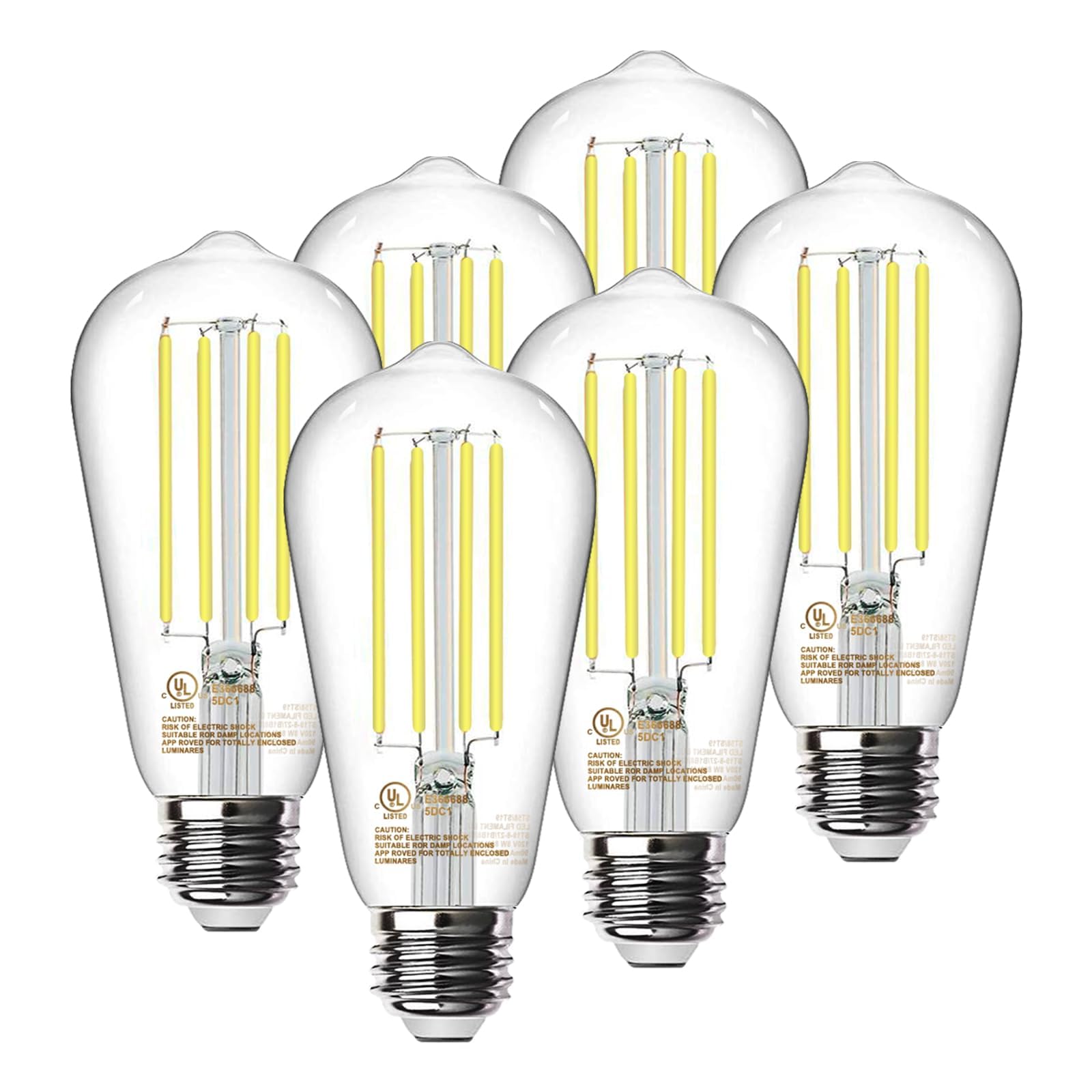 TJOY 6 Pack E26 Base Vintage LED Edison Light Bulbs, 60W Equivalent Dimmable, 4000K Natural ...