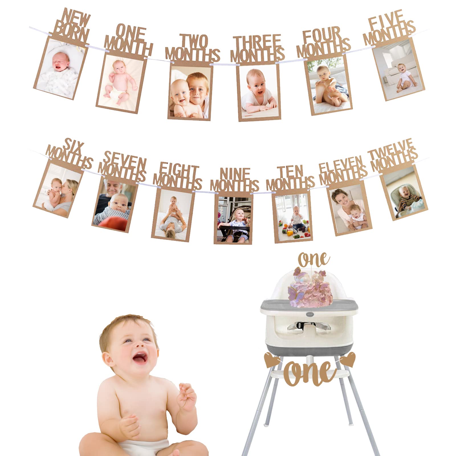 1st Birthday Photo Banner Decorations Monthly Milestone Photograph ...