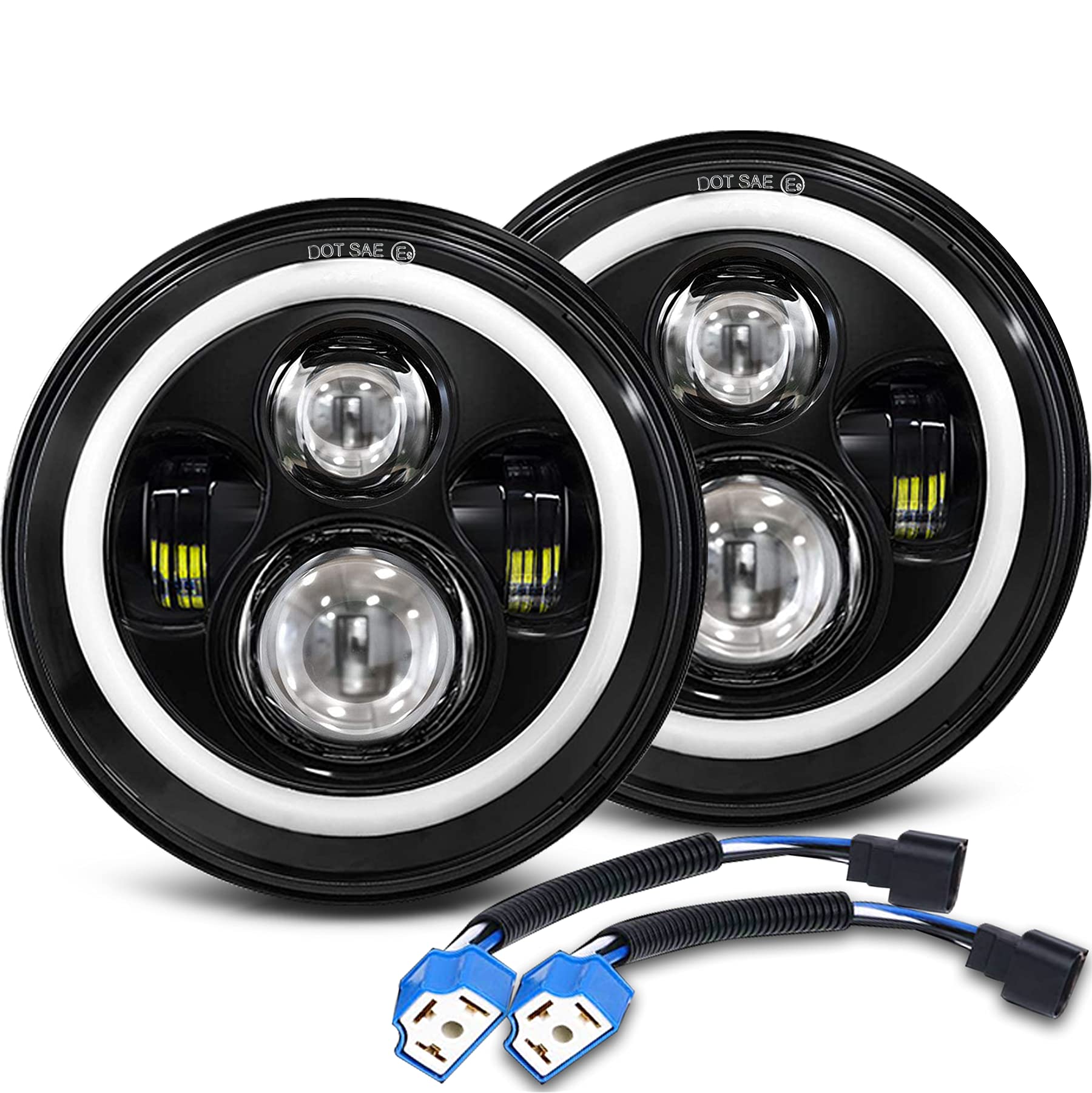 MGLLIGHT 7 Inch LED Headlights Round Halo Angel Eyes DRL Amber Turn Signal Lights H6024 LED ...