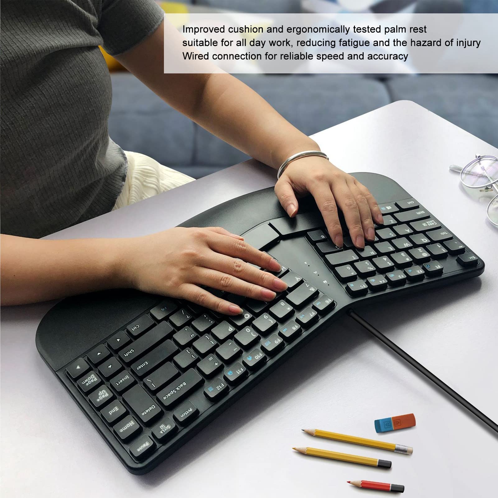 Mua Ergonomic Keyboard, 87 Keys, Wired Keyboard with Palmrest, Built-in ...