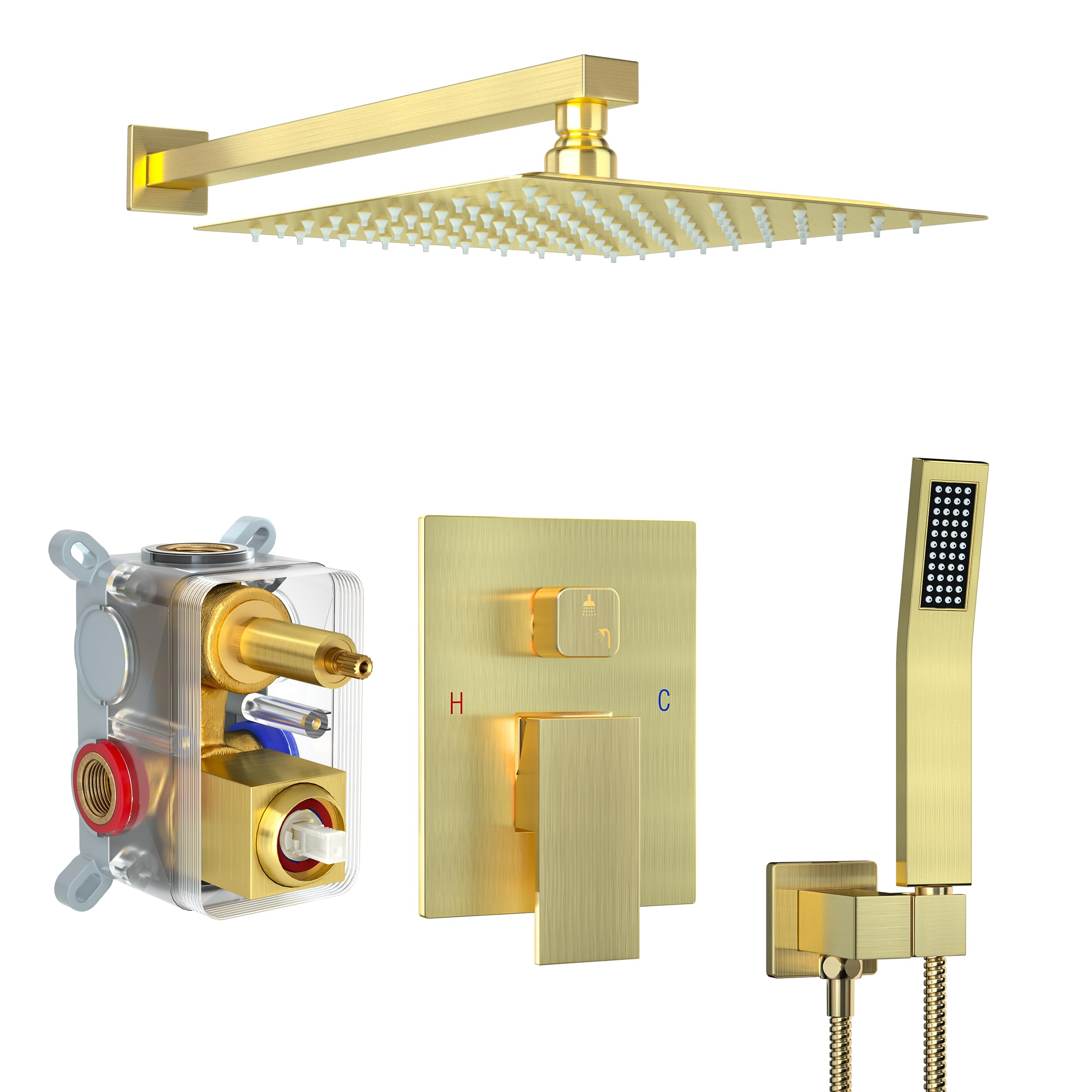 Fatspas 10 Inch Shower Faucet Set, Rainfall Shower System with Square ...