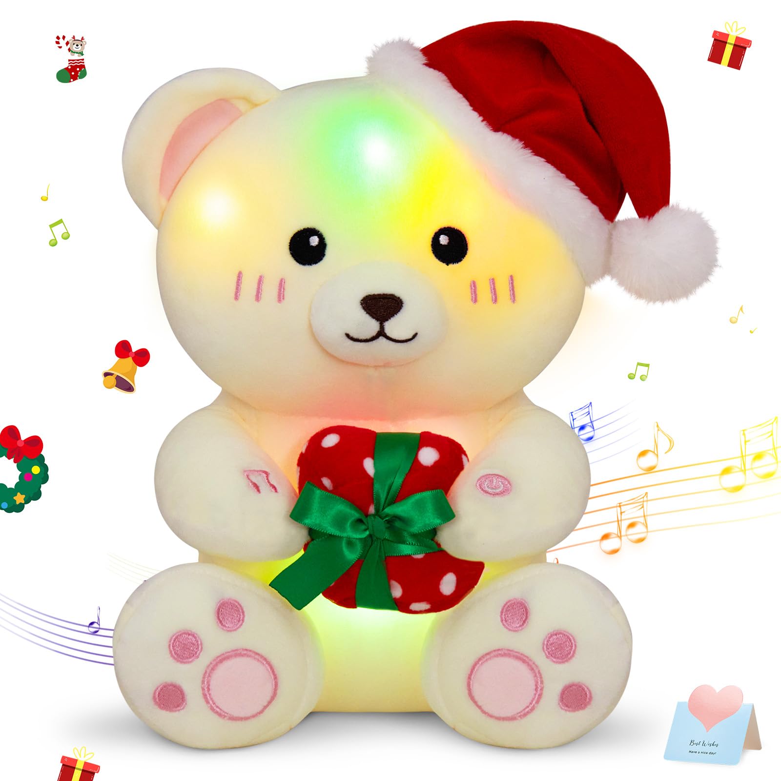 HappySpot Christmas White Teddy Bear Stuffed Animal,10 Inch Light up ...