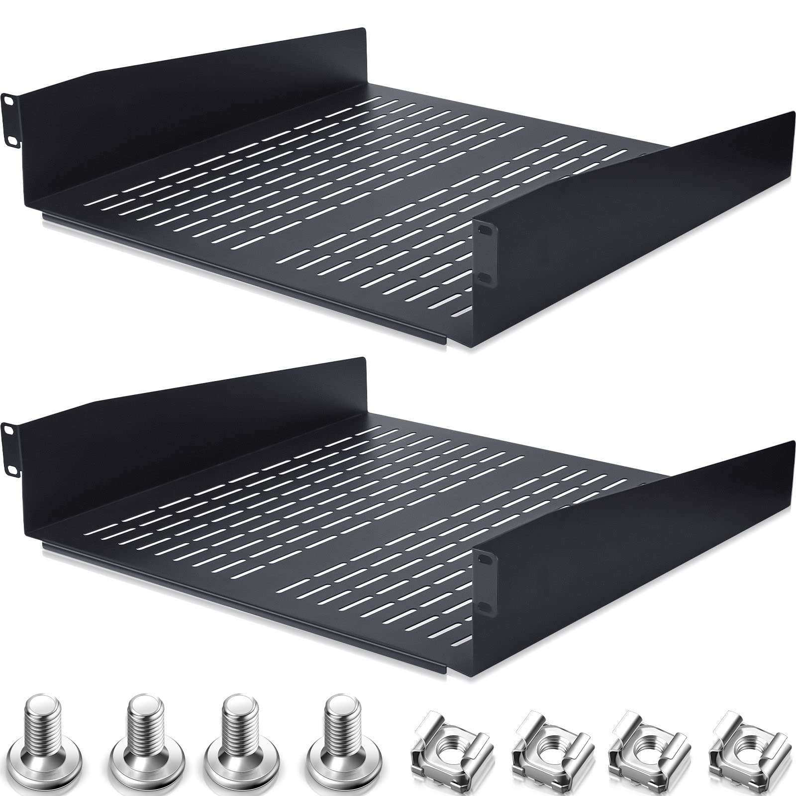 2 Pack Rack Shelf Vented Rack Mount Shelf Universal Heavy Duty Server ...