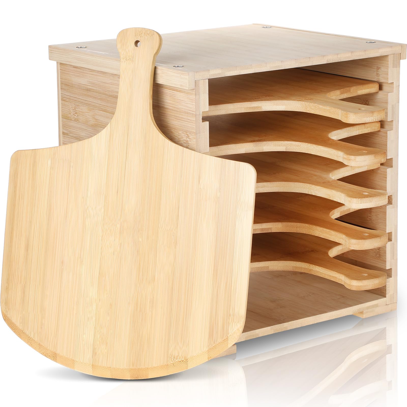 Nuogo 7 Pcs Wood Pizza Peel Rack Bamboo Pizza Boards Set Includes 6 Pcs ...