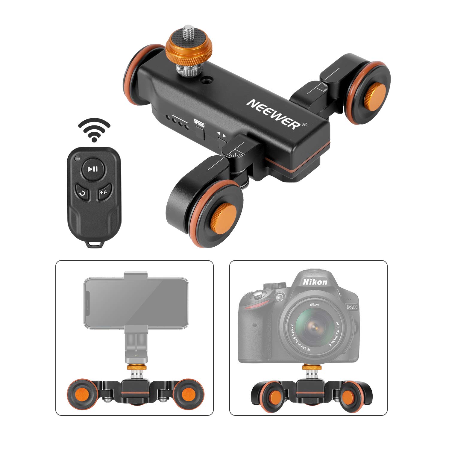 Neewer 3-Wheels Wireless Video Camera Dolly, 3-Speed Motorized Electric ...