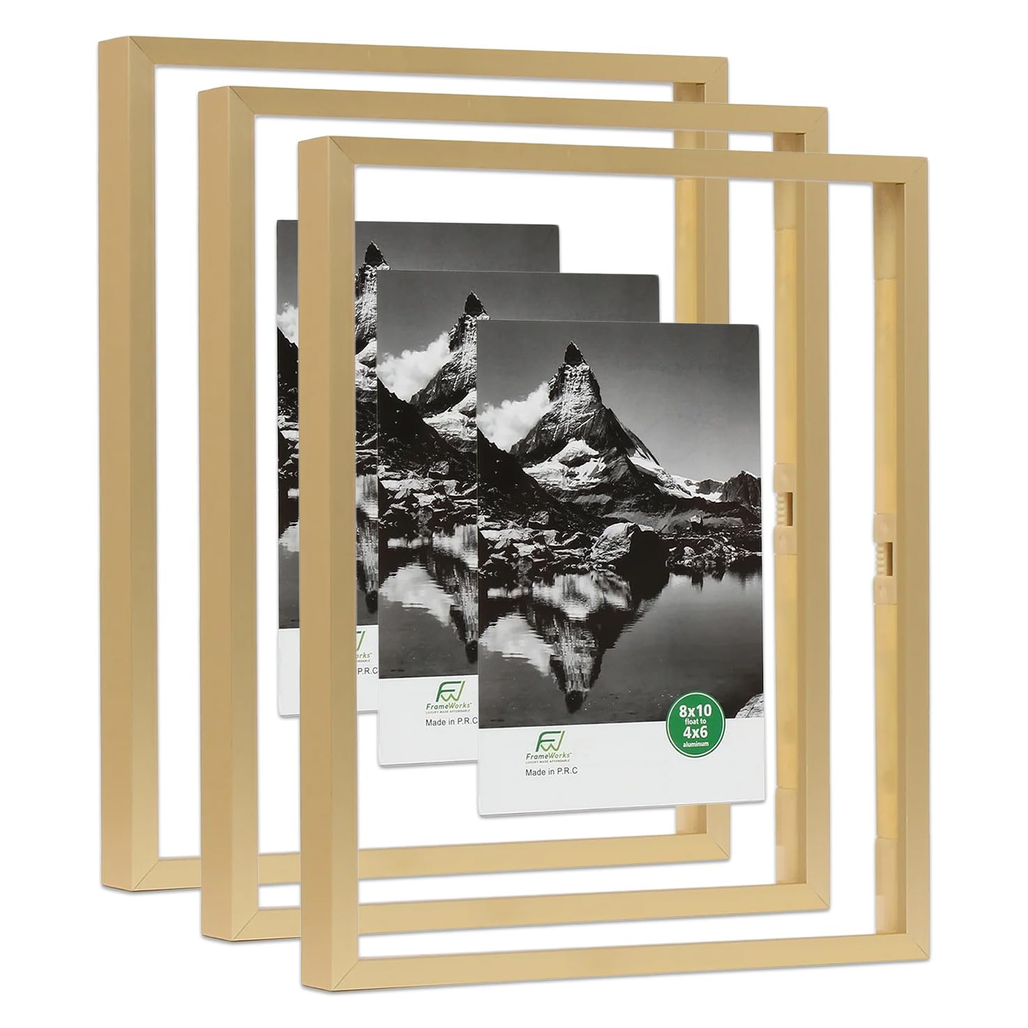 FrameWorks 8”x10” (3-Pack) Deluxe Brass Gold Aluminum Contemporary ...