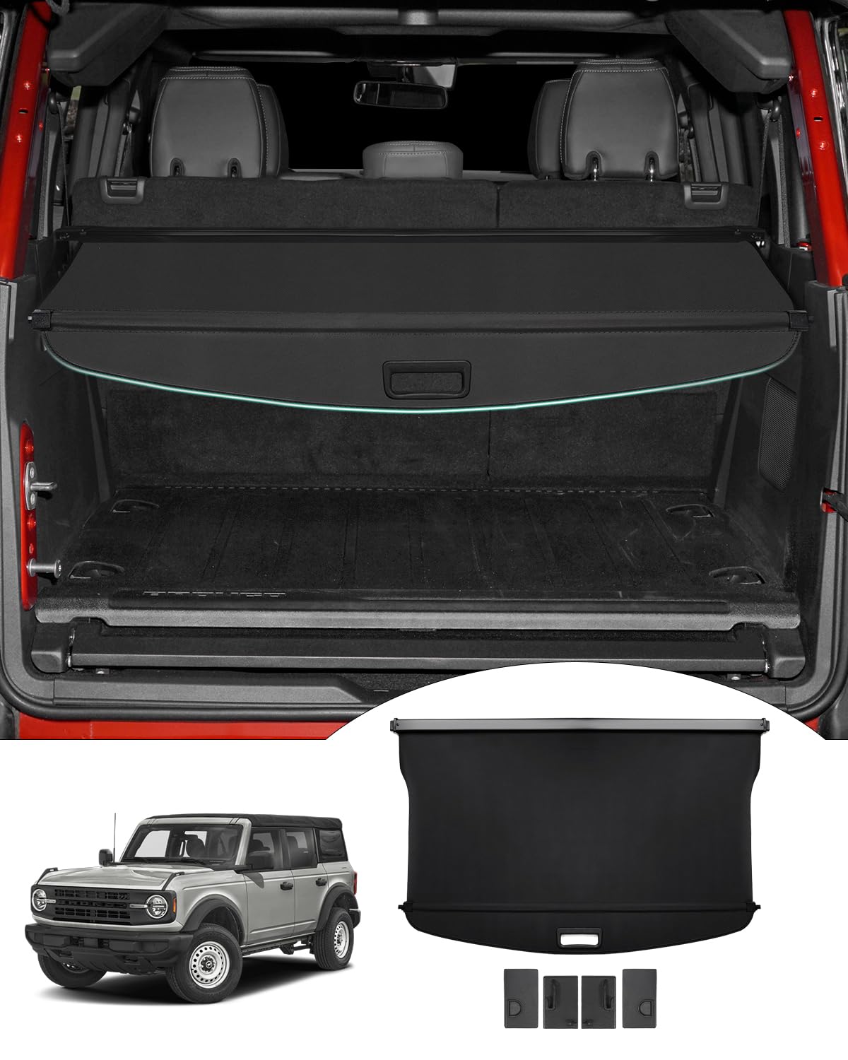 Powerty Cargo Cover for Ford Bronco 4-Door Soft Hard TOP 2021-2024 2025 ...