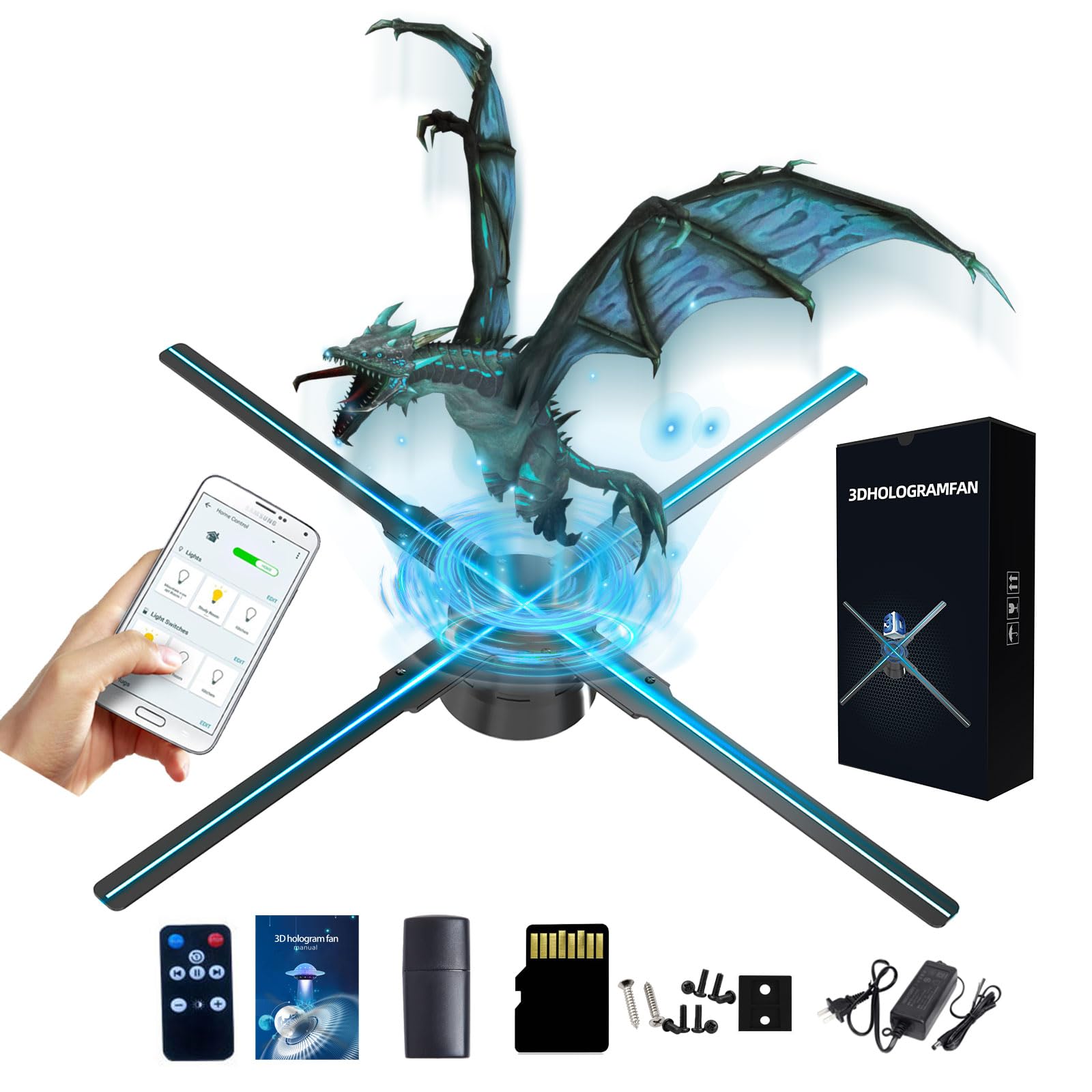 3D Hologram Fan, 52cm 3D Hologram Projector HD LED 2000*1444PX ResolutionAdvertising Display ...