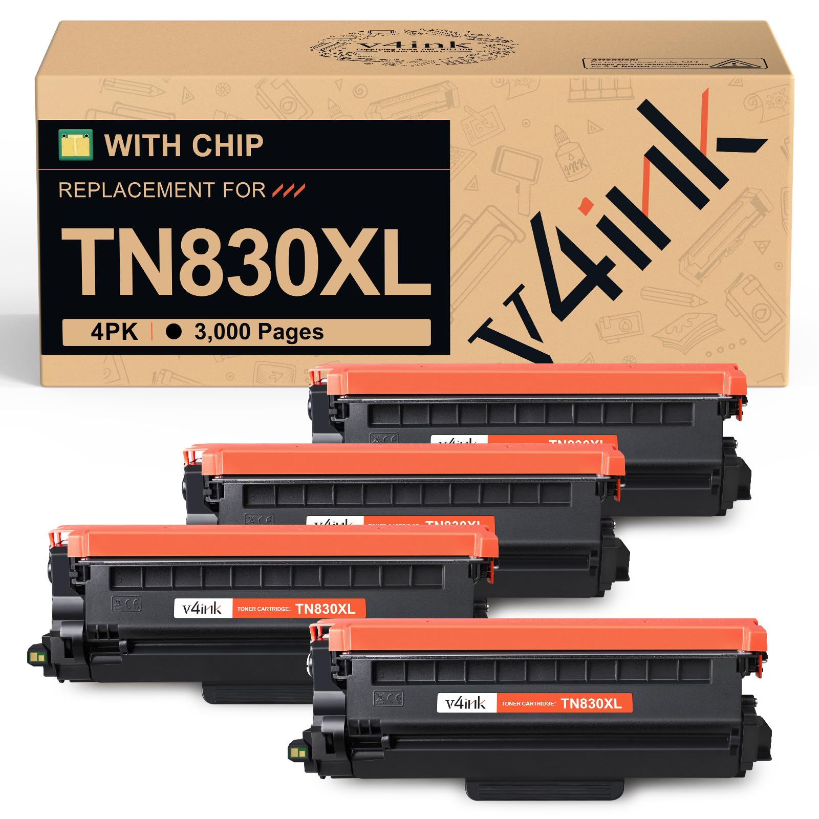 v4ink TN830XL Toner Cartridge Ink for Brother HL-L2460DW Printer ...