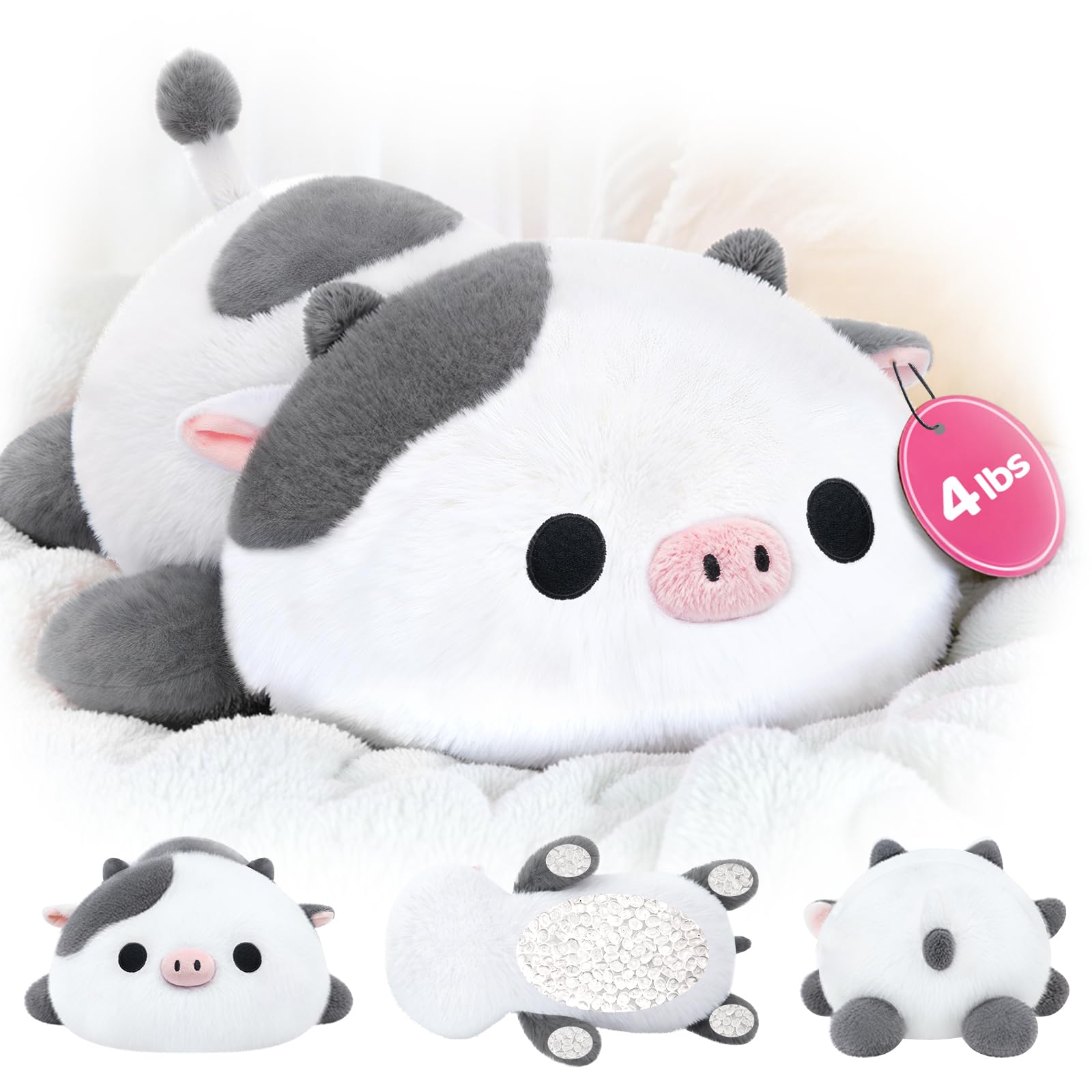 Mewaii Weighted Stuffed Animals 4.0 Lbs– Weighted Cow Plush, Weighted ...
