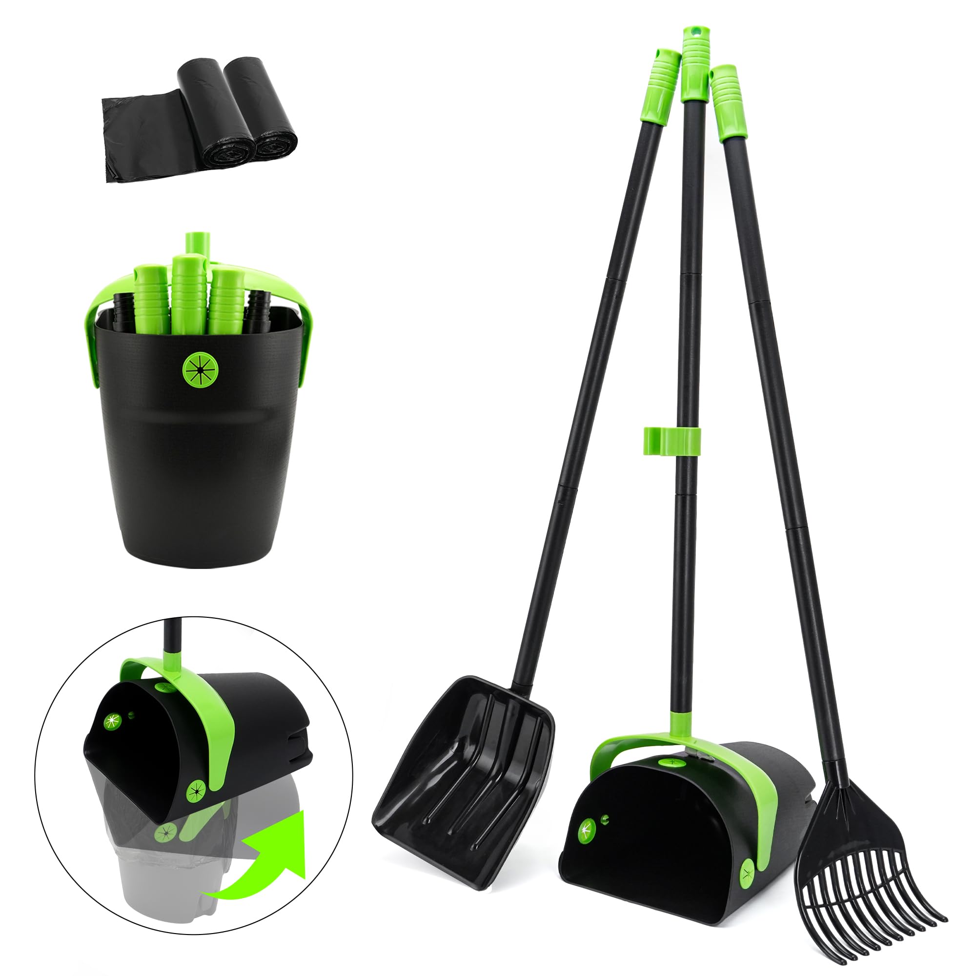 ibestbuy Pooper Scooper Swivel Bin & Rake & Spade Kit with Waste Bags ...