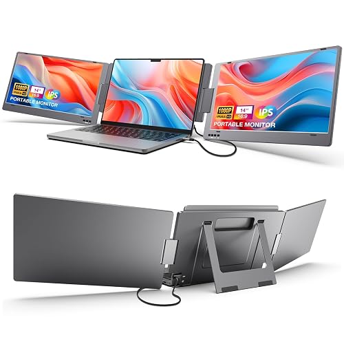 KYY Triple Portable Monitor for Laptop, 14'' FHD 1080P USB-C Laptop ...