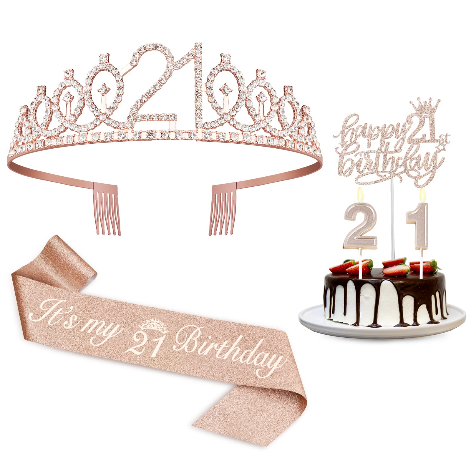 21st Birthday Decorations for Her, Including 21st Birthday Sash, Cake ...