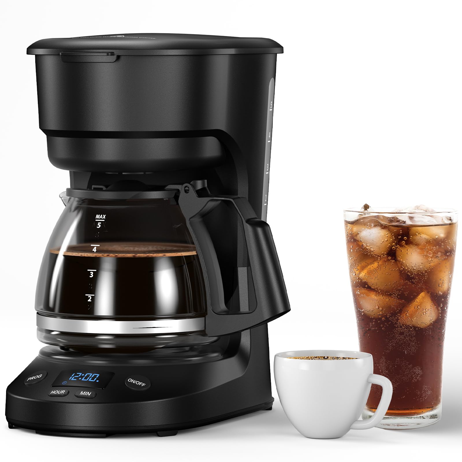 COWSAR Compact Coffee Machine, 5 Cup Drip Coffee Maker with Timing ...
