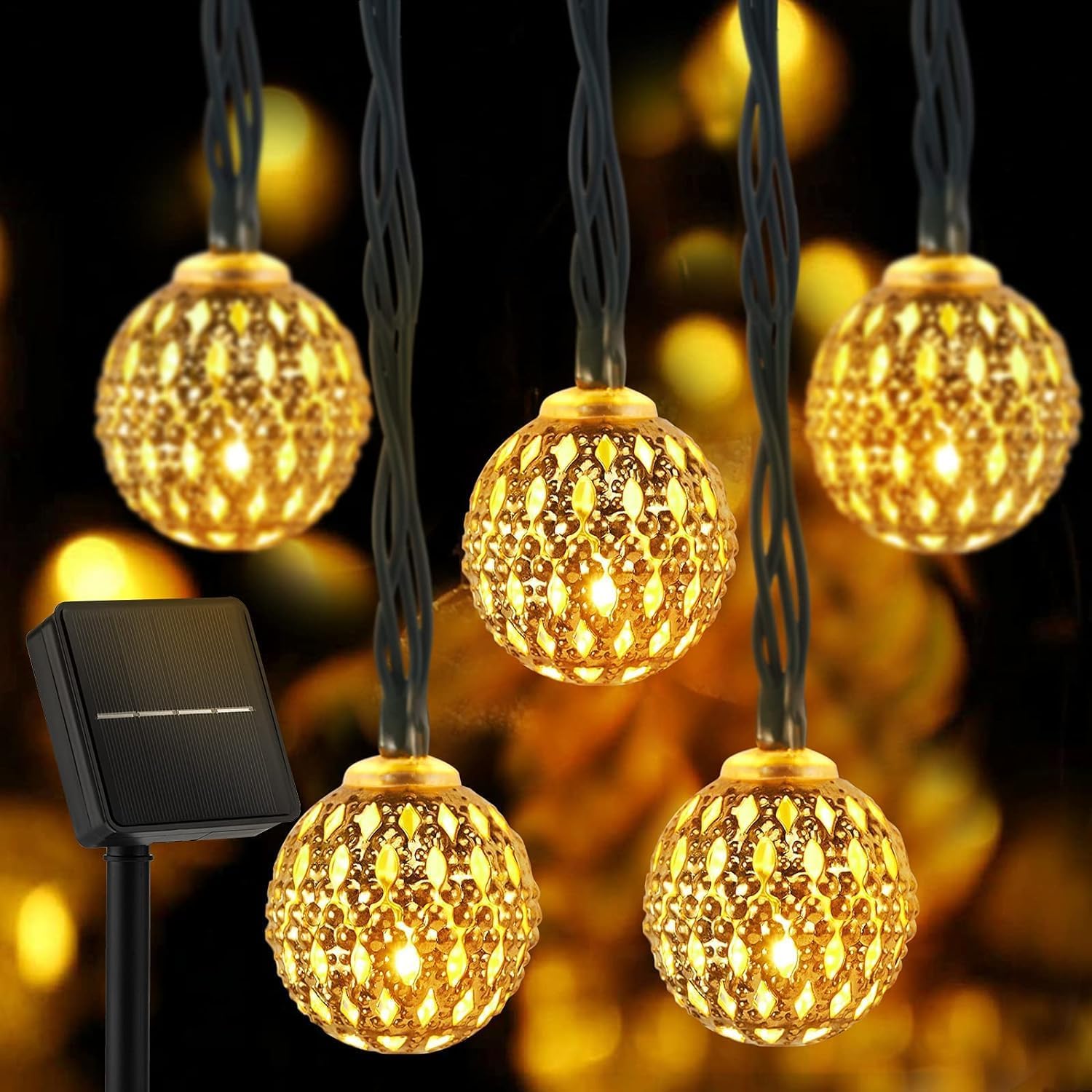 Solar Moroccan String Lights Outdoor 60 LED 36 Ft Globe Fairy Lights ...