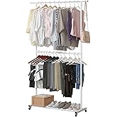 Amazon.com: Sywhitta Double Rod Clothing Garment Rack, Rolling Clothes ...