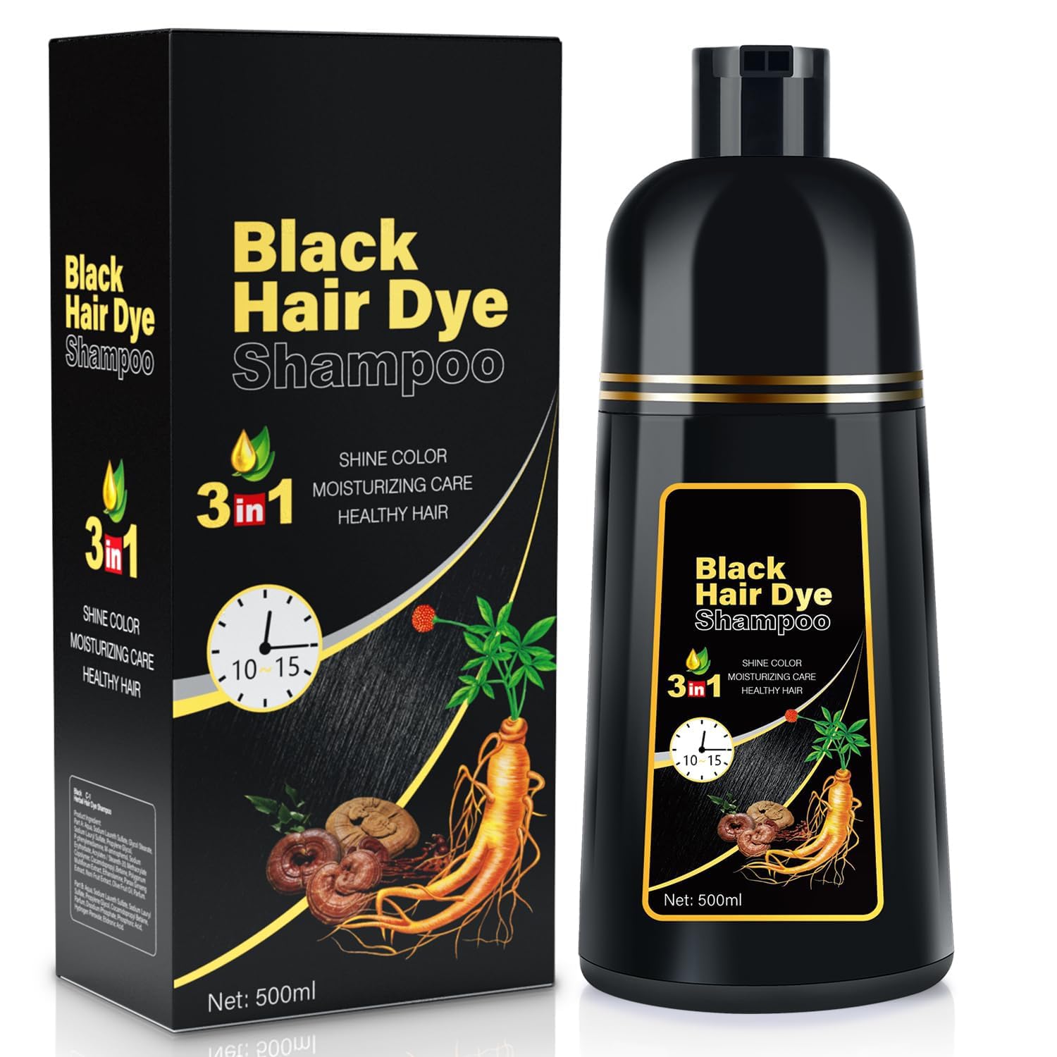 YOURTONE Black Hair Dye Shampoo Instant & Easy 3-in-1 Hair Color ...