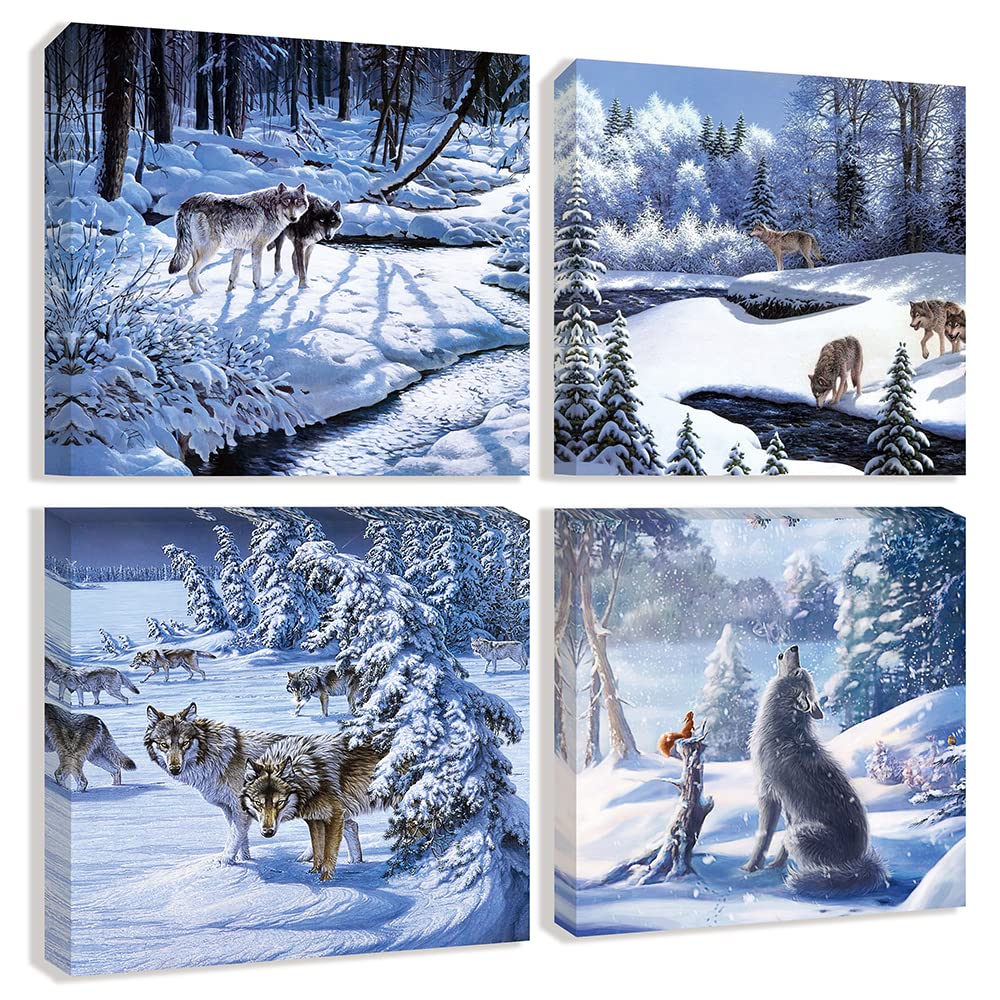 Winter Landscape Canvas Paintings Snow Wolf Wall Art Prints Snowfield ...